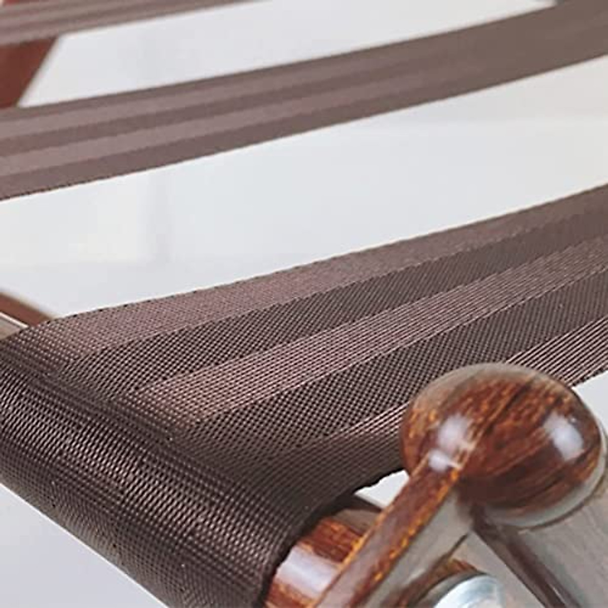 Guest Room Luggage Rack, Folding Suitcase Stand Folding Luggage Rack， Curve Leg Luggage Rack Metal Suitcase Luggage Stand with 6 Straps for Bedroom, Guest Room, Hotel (Color : Brown-A, Size : 59x44x49