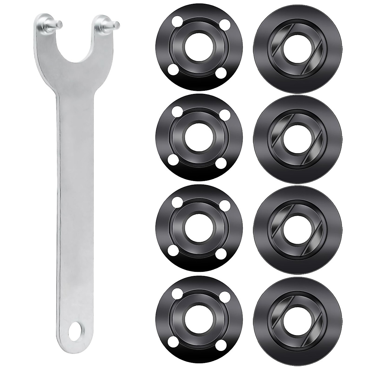 9pcs Angle Grinder Nuts, 1 Angle Grinder Wrench Spanner & 8 Angle Grinder Flange Nuts, 5/8-11 Grinder Angle Metal Lock Nuts Compatible with Makita Dewalt Bosch Milwaukee Ryobi Metabo Grinder Nuts