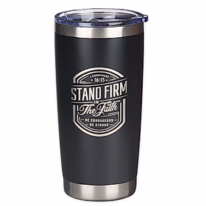 Christian Art Gifts Large Stainless Steel Inspirational Travel Mug Tumbler for Men & Women: Stand Firm Encouraging Bible Verse, Double Wall Vacuum Insulated w/Lid, Hot/Cold Beverage, Black, 18 oz.