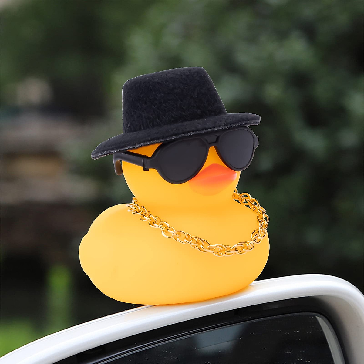 wonuu Rubber Duck Car Ornaments 2Pcs Yellow Duck Car Dashboard Decoration with Mini Hat