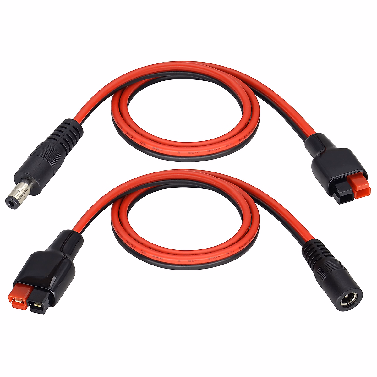 HCFeng 14AWG DC 5521Male/Female Power Plug to an-der-Son Cable 45A Solar Connector to DC5.5X2.1MM Cable Compatible with an-der-Son Port for Generator Battery and Foldable Solar Panel[60CM/2Ft]