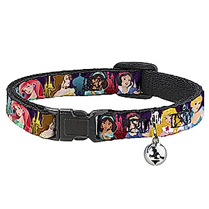 Cat Collar Breakaway Disney Princess Poses Castle Silhouettes Purples Multi Color 8 to 12 Inches 0.5 Inch Wide