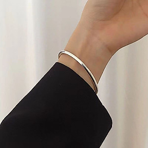 Sterling Silver Bangle Bracelets for Women,Fashion Jewelry Simple Adjustable 925 Silver Cuff Bangles for Women Mom Wife Valentine Mothers Day Gift