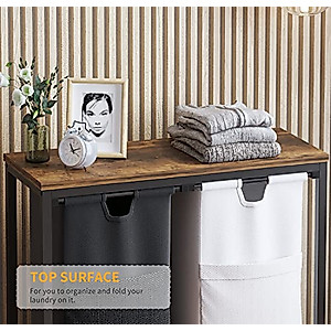 LIVEHOM Laundry Basket Double Laundry Hamper with Removable Bags, Fabric Handles, Large Top Shelf and Laundry Bag for Bathroom, Dorm, Laundry Room