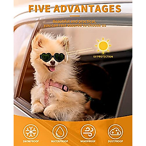 Suxible Dog Goggles Small Breed Dog Sunglasses, UV Protection Heart Shape Dog Sunglasses with Adjustable Strap, Waterproof Goggles for Dogs Doggy Pet Puppy Sun Glasses Doggie Windproof Glasses-Black