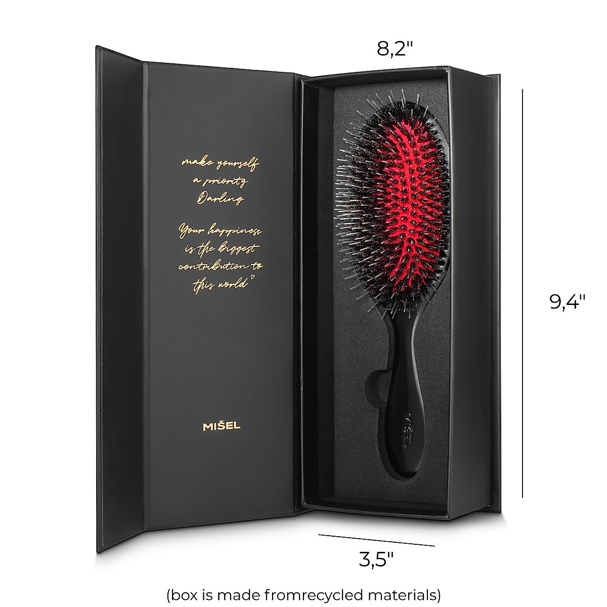 MISEL Professional Boar Bristle Hair Brush for Women and Men | Detangles All Natural Hair Types and Hair Extensions | Reduces Breakage | Great for Wavy and Straight Hair | Salon-Approved | Medium