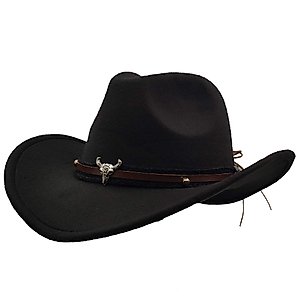 IFSUN Men & Women's Fur Felt Cowboy Hat Wide Brim Western Outback Black