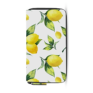 AGONA Womens Wallet Summer Yellow Lemon Wallet for Women Long Wallet PU Leather Zip Around Phone Clutch Handbag Card Holder Purse Girls Men