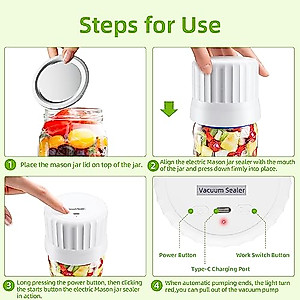 Electric Mason Jar Vacuum Sealer and Accessory Hose Compatible with FoodSaver Vacuum Sealer, Vacuum Sealer Attachment Kit for Wide & Regular Mouth Mason Jars, Jars Sealing Hood with Electric Vacuum