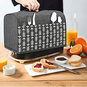 Yarwo 2 Slice Toaster Cover with Pockets and Top Handle, Nylon Toaster Cover Fits for Most Standard 2 slice Toasters, Gray with Arrow