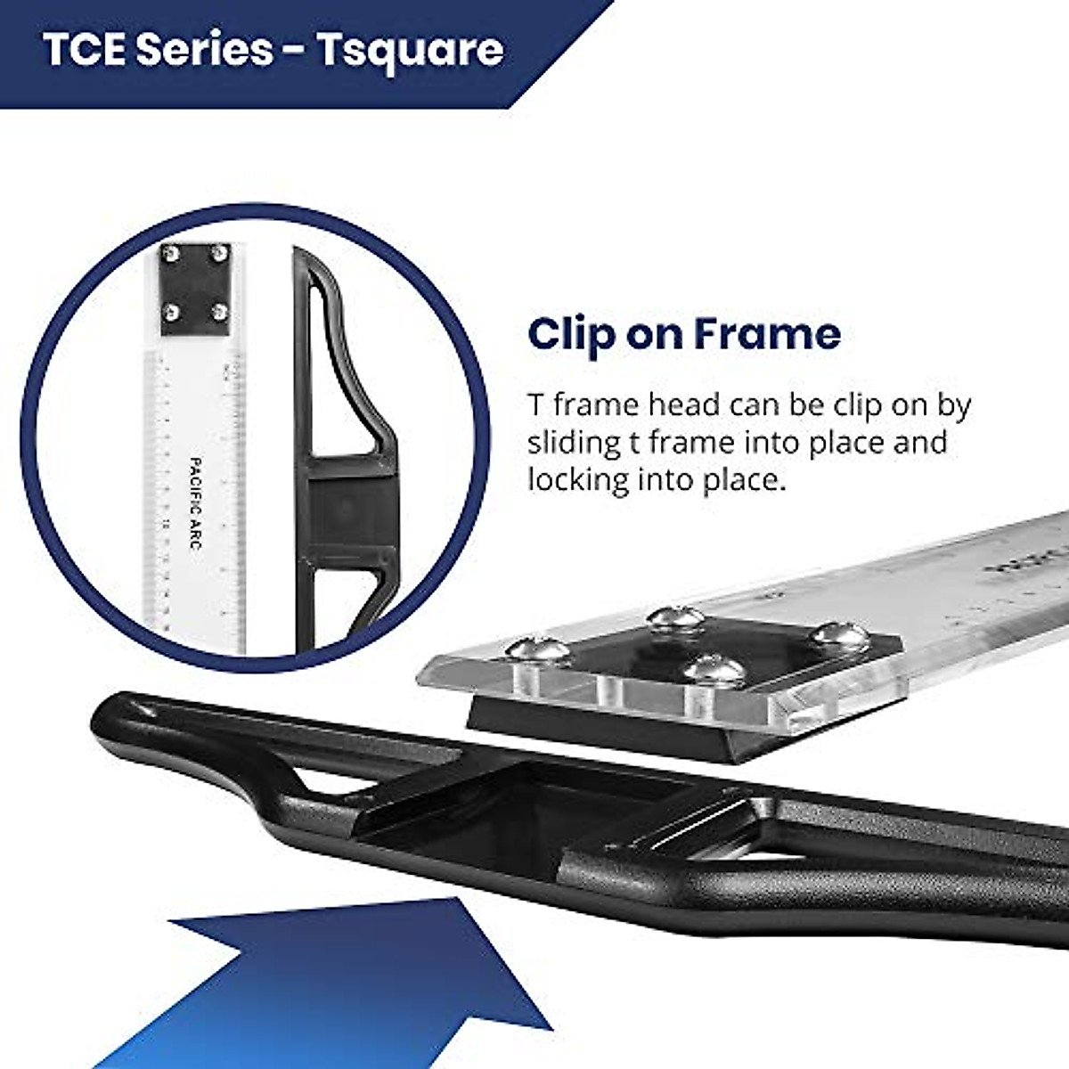 Pacific Arc 36 Inch T Square, Traditional Acrylic Graduated in Inch and Metric, Detachable Head