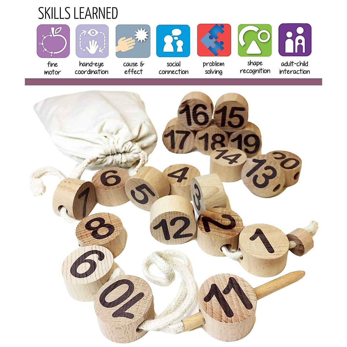 Montessori Toys for Toddlers Lacing Beads with Numbers - Developmental and Fine Motor Skills Toy