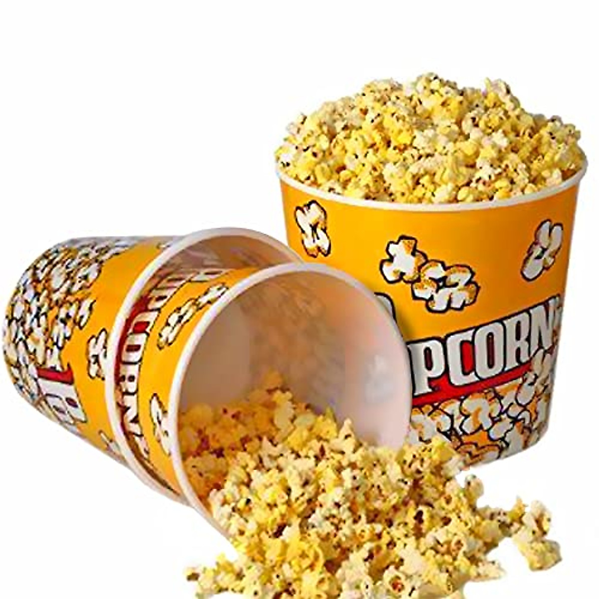 Novelty Place Retro Style Plastic Popcorn Containers for Movie Night - 7.1" Tall x 7.1" Top Diameter (3 Pack)