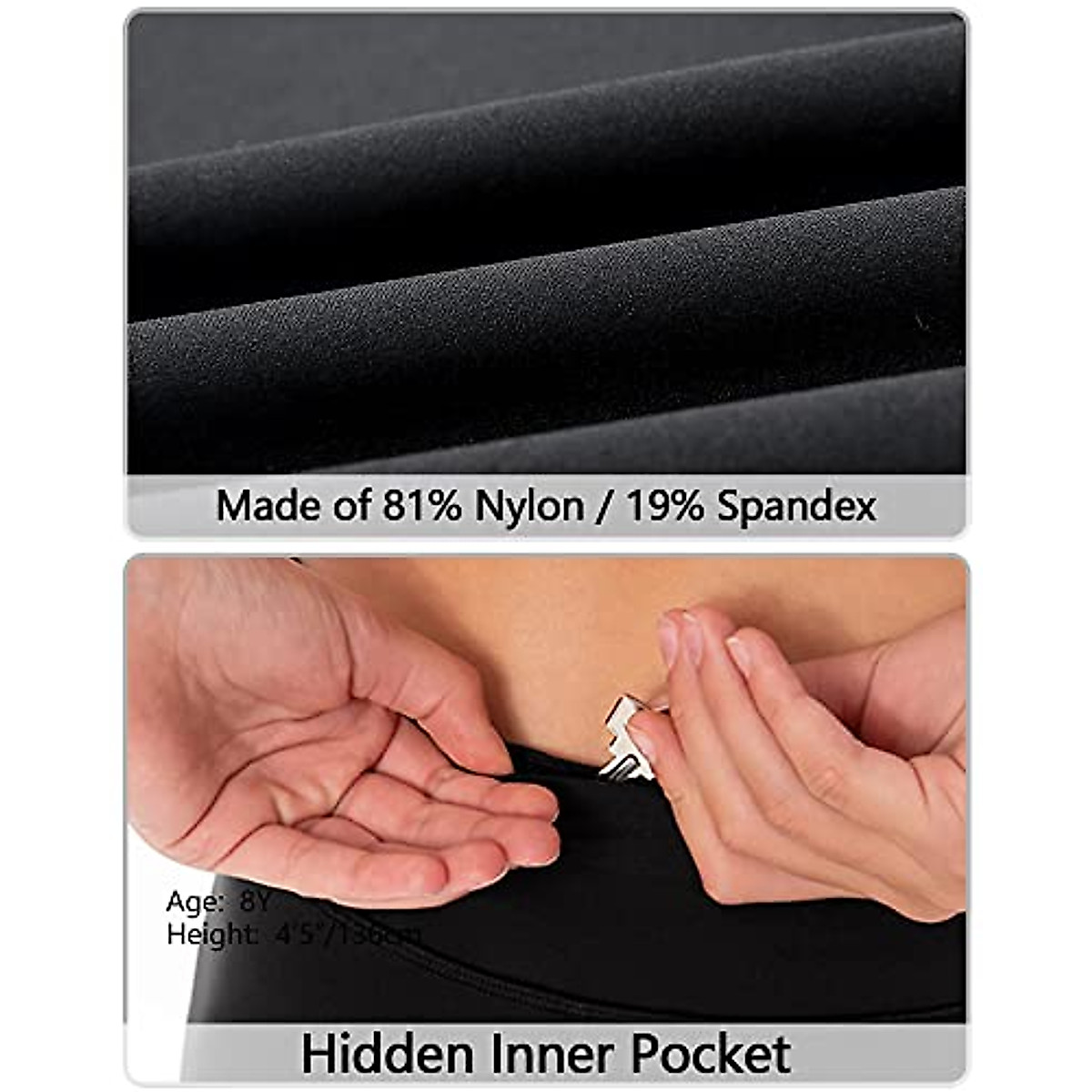 Stelle Girls Athletic Legging Pants with Hidden Pocket for Dance Workout Running Yoga (Black, 8-9 Years)