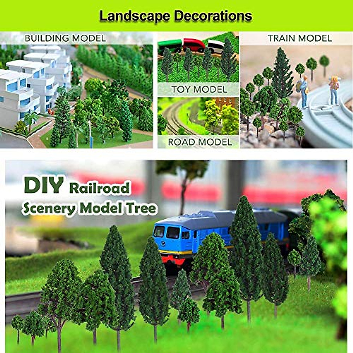 HO Scale Trees, Mystear 50PCS HO OO Scale 1:100 Model Trees 1.4in/3.5cm Train Railroad Park Scenery Architecture Fake Trees for DIY Crafts, Building Model, Landscape