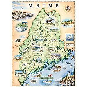 Xplorer Maps Maine State Hand-Drawn Map Poster - Authentic 18x24 Inch Vintage-Style Wall Art - Lithographic Print with Soy-Based Inks - Made In USA - Earth Tones