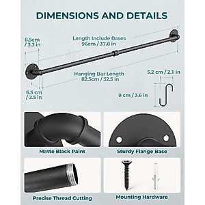 OROPY 39 inch Pot Bar Rack Wall Mounted Detachable Pans Hanging Rail Kitchen Lids Utensils Hanger with 14 S Hooks Black