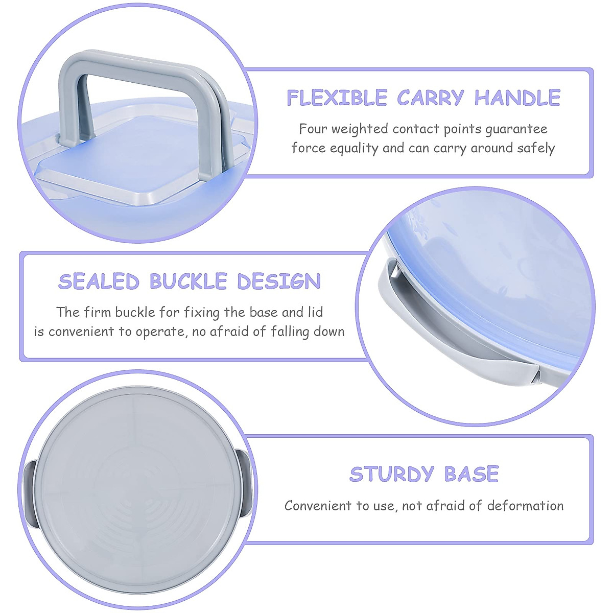 Cake Carrier with Lid and Handle: Cake Containers Cupcake Holder for 8 Inch Cakes Pizza Containers Pies Holder Tray with Cover Cheesecake Stand for Transports Cakes Pies or Other Desserts