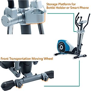 GOELLIPTICAL V-450T Standard Stride 17” Programmable Elliptical Exercise Cross Trainer with Adjustable Arms and Pedals and HRC Control for Cardio Fitness Strength Conditioning Workout at Home or Gym