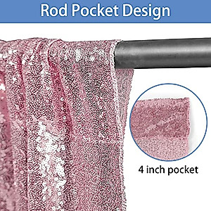 Hahuho Rose Pink Sequin Backdrop Curtain, 2PCS 2FTx8FT Glitter Backdrop Curtain for Parties, Christmas, Wedding, Banquet Decoration（2 Panels, 2FT x 8FT, Rose Pink）