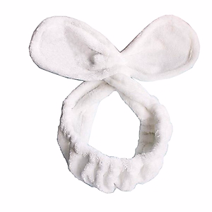 1PCS Sweet Lovely Twist Plush Bunny Rabbit Ear Headband Twist Hairband Hair Wrap Stretchable Makeup Headband Hair Accessories for Washing Face Applying Cover Make Up Shower (White)