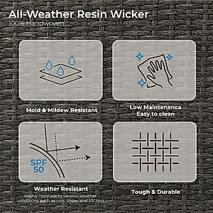 CHITA Patio Wicker Chair, 360° Swivel Outdoor Rattan Chair with Thickened Cushions for Backyard, Poolside, Garden or Porch, Blue Cushions with Grey Wicker