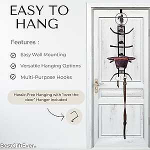 BestGiftEver Cowboy Hat Rack Wall Mount - Rustic Western Style Metal Hat Holder with 4 Slots - Country Cowboy Decor for Wall or Over Door, Ideal for Ranch and Rustic Home Style Enthusiasts