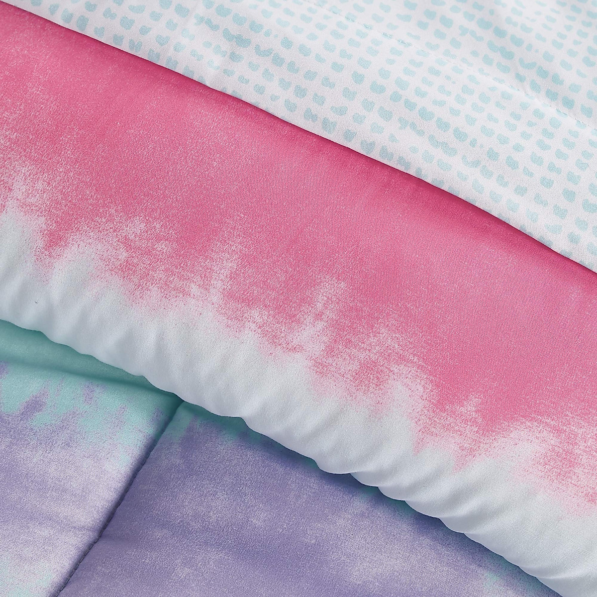 dream FACTORY Kids 7-Piece Complete Set Easy-Wash Super Soft Microfiber Comforter Bedding, Full, Purple Multi Tie Dye Stripe