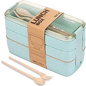 TARLINI | Premium Green Bento Box for Adults - 3-Stackable Containers - Ideal for Work & On-The-Go - Includes Utensil Set - Eco-Friendly Design - Lunch Box Containers for Healthy Meal Prep | 35 oz