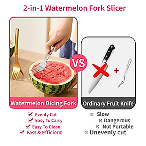 Watermelon Slicer Fork Stainless Steel Cutter - Kids Fascinated Melon Cuber Cutting Tool - Carving and Cutting Utility Knife for Home Fruit Party - Cool Kitchen Gadgets (A)