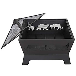 HANGKAI 26" Extra Deep Fire Pit Backyard Patio Garden Stove Wood Burning Fireplace w/Long Fire Poker,Mesh Lid,Rain Cover