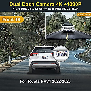 Fitcamx 4K Front and Rear Dash Cam Suitable for Toyota RAV4 2022 2023 LE Limited SE Adventure XLE XSE Gen5 (Model B), OEM Style, Dual 2160P+1080P HD Video, Loop Recording WiFi, G-Sensor, 128GB Card
