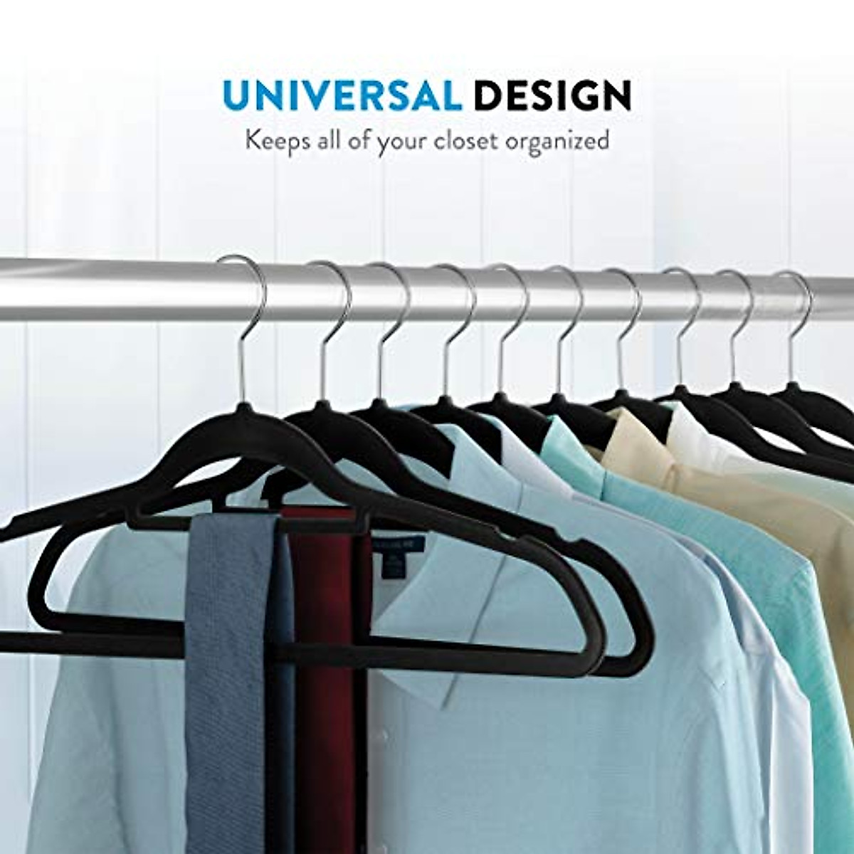 Zober Velvet Hangers 20 Pack - Clothes Hanger W/Tie Bar - Non-Slip, Swivel Hook, Slim Felt Hangers - Suits, Clothes, Pants, Coat Hanger - Black