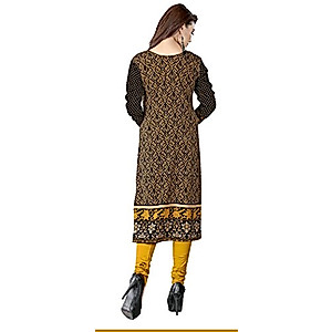 Women's Long Kurti Indian Kurti Top Tunic India Clothes (Black/Brown, 4XL)