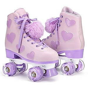 Ruthfot Women's and Girl's Classic Roller Skates with Light up Wheels and Love Heart Pattern, High-top PU Leather Rollerskates…
