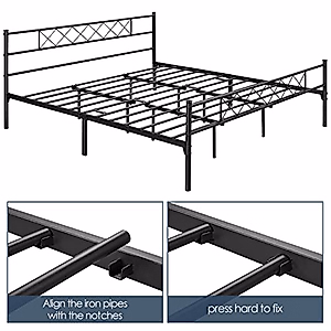 Yaheetech King Size Metal Bed Platform with Headboard and Footboard/Mattress Foundation/Under Bed Storage Black