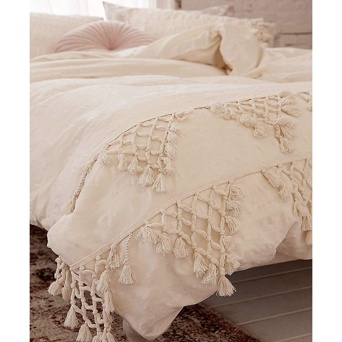 Ivory Duvet Cover Set King Boho Bedding Set Cotton Comforer Cover Set.