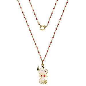 PEANUTS Womens Snoopy Necklace 18" - Gold Flash Plated Sterling Silver Necklace with Snoopy Charm - Snoopy Jewelry - Officially Licensed