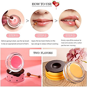 Bee Lip Balm Honey Pot, 2 PCS Strawberry & Honey Hydrating Prevention Dry and Cracked Lip Scrubs Exfoliator, Propolis Moisturizing Lip Sleep Mask Reduces Lip Lines, Lip Exfoliating Honey Bee Lip Mask