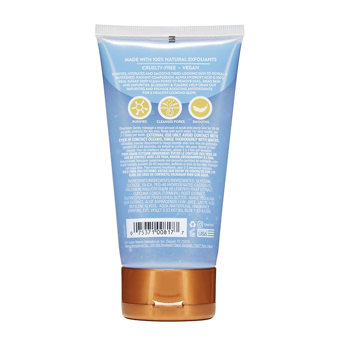 Tree Hut Blueberry & Turmeric Purifying Face Scrub | Deep Cleans Pores to Remove Dead Skin & Impurities | Alpha Hydroxy Acid | Vegan, Free of Parabens, Formaldehyde Donors, & Sulfates | 7.4 fl oz.