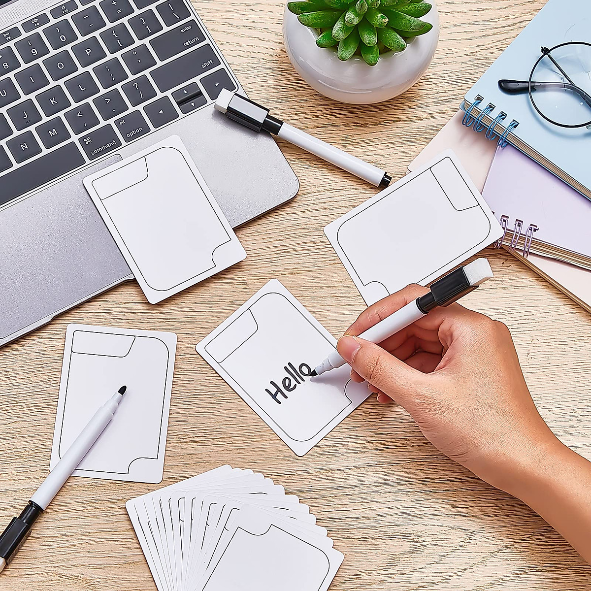 50 Pieces Multifunctional Tokens Reusable Cards Erasable Index Cards Dry Erase Cards White Blank Flash Cards with 5 Pcs Black Marker Pens for Playing Games, School, Office, Housework