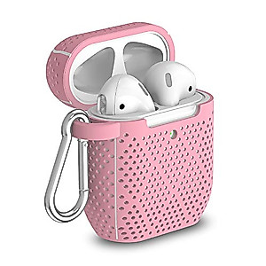 TALK WORKS AirPods Case Cover with Keychain - Protective Hard Silicone Skin for AirPods Keychain Case Clip Carabiner Wireless Charging Compatible with Apple Air Pod Carrying Case Series 1 & 2 - Pink