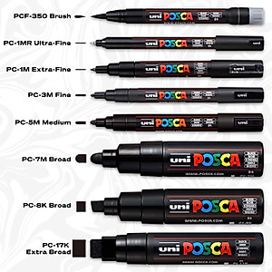 Posca Full Set of 8 Acrylic Paint Pens with Reversible Fine Point Pen Tips, Paint Markers for Rock Painting, Fabric, Glass / Metal Paint, and Graffiti