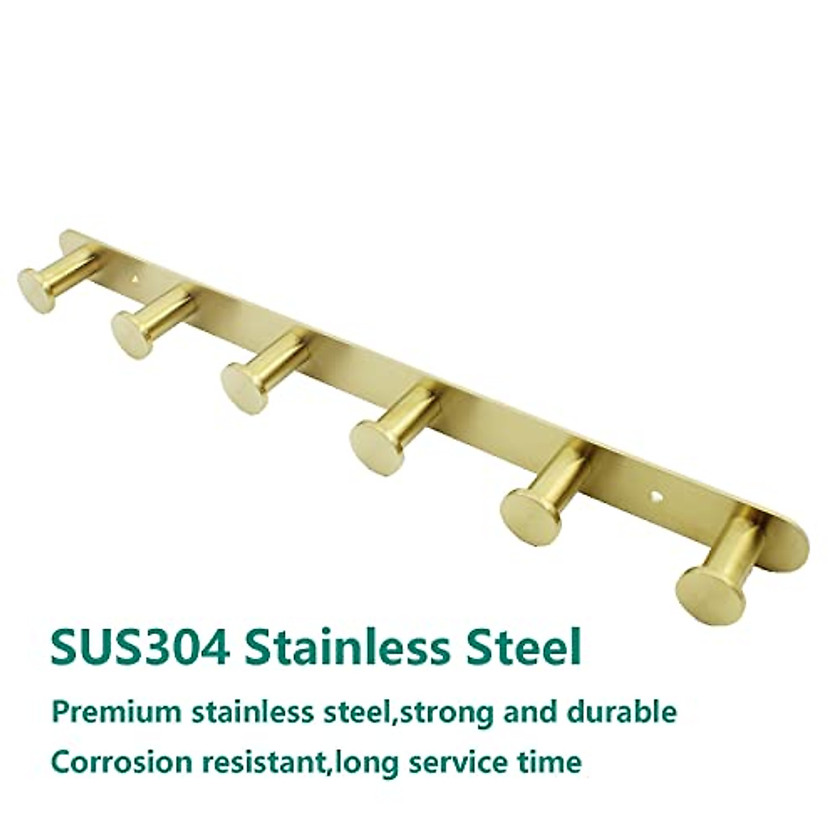 Ulifestar Wall Mounted Coat Rack, Stainless Steel Coat Hooks, Heavy Duty Entryway Hanging Coat Rack, Multi-Purpose Hook Rack Rail with 6 Hooks for Bedroom Bathroom Hallway Garage Garden Office (Gold)