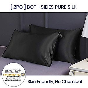 LILYSILK 2pc Silk Pillowcase Set Standard Luxury Both Sides Real 19 Momme Mulberry Charmeuse Black Standard