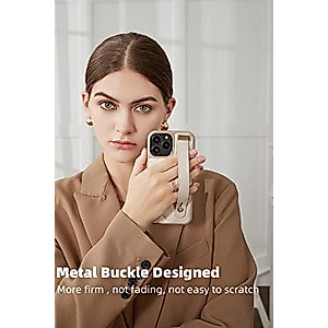 ZVE iPhone 13 Pro Max Case with Strap, Luxury Shockproof Quilted Leather Case with Stand for Women Cover Case Compatible with Apple iPhone 13 Pro Max, 6.7 Inch-Beige