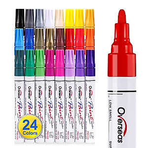 Paint Marker Pens - 24 Colors Permanent Oil Based Paint Markers, Medium Tip, Quick Dry and Waterproof Assorted Color Paint Pen for Metal, Wood, Plastic, Stone, Mugs, Canvas, Glass, Art Craft