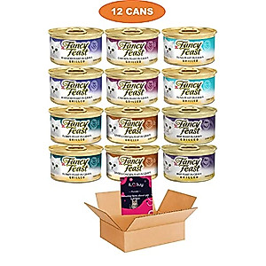 Fancy Feast Grilled Wet Canned Food cat Food Bundle, Variety Pack :02 Seafood,02 Chicken, 02 Tuna,02 Turkey,02 Liver&Chicken,02 Beef Grilled. Pack of 12 cans in Total. Plus Booklet.
