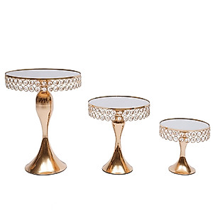 TBVECHI 3pcs Cake Stands Set, Metal Cupcake Holder with Hanging Crystal Dessert Display Plate Decor Serving Platter for Party Wedding Birthday Baby Shower Celebration Home Decoration (Gold)