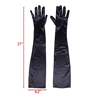 EachWell 1920s Women Ladies Smooth Long Flapper Satin Gloves Stretchy Evening Opera Party Special Occasion Gloves 21 inches Black